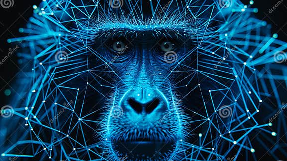 Close-up of a Macaque S Face in Grid Style. Polygonal Computerized ...