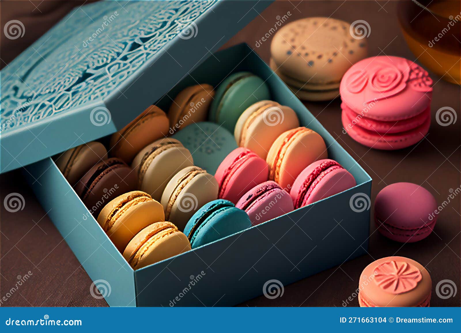 Close-up of Macarons Cakes of Different Colors Wrapped in a Gift Box ...