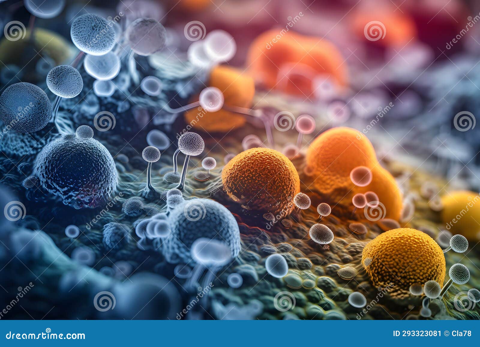 Close Up Macro Details of Colorful Microbes Molecules Virus Bacteria ...