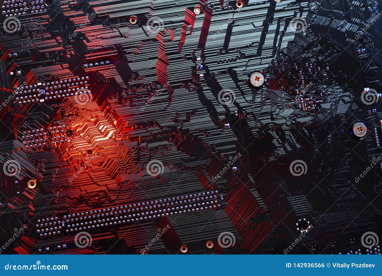 Close Up Macro of Electronic Chip in Red and Black Colors Stock Photo ...