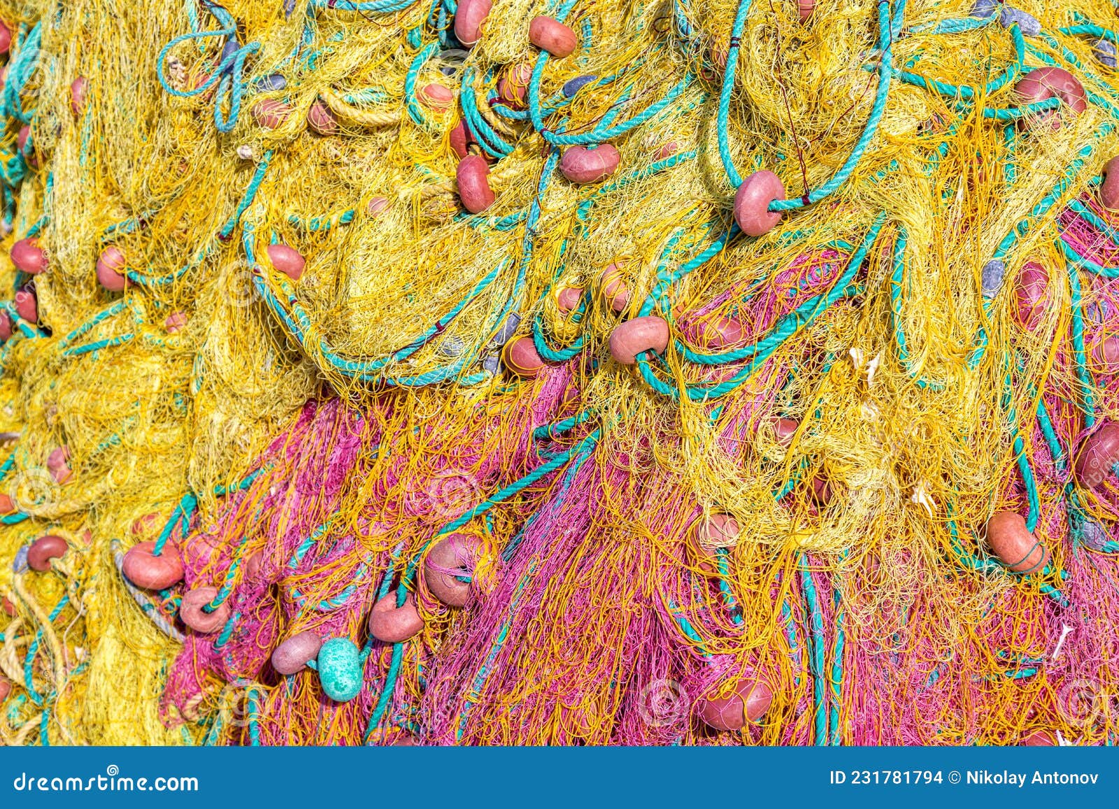 Close Up Macro Image of Old Yellow Red Fishing Net Stock Photo - Image ...