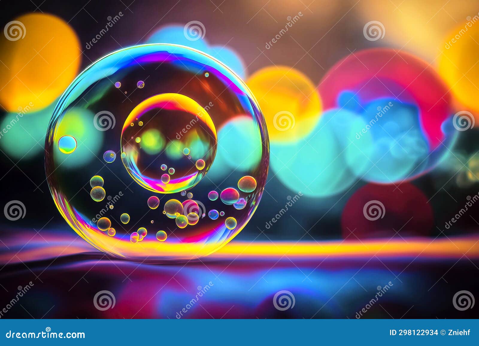 A Close-up Macro Photo of a Multi Colored Soap Bubble, Illuminated with ...