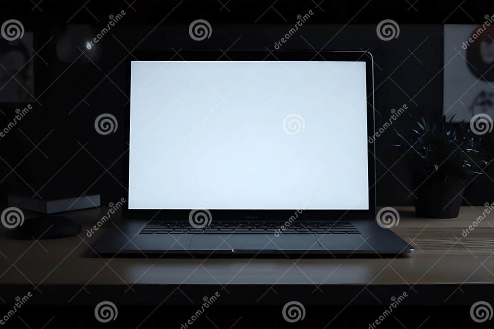 A Close-up, Macro Shot of a Laptop Computer with a Blank White Screen ...