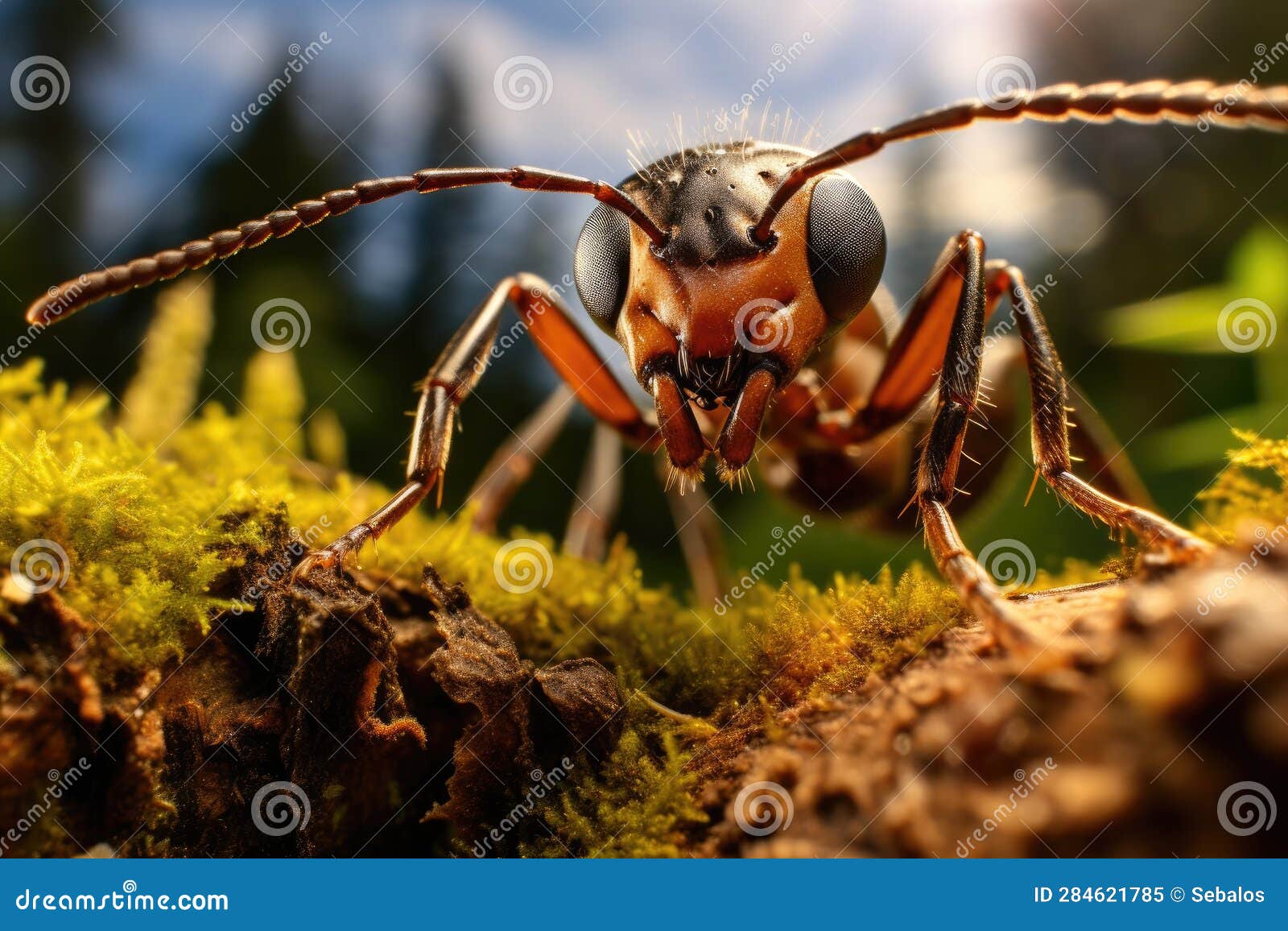 A Close-up Macro View of an Ant in a Forest Stock Illustration ...