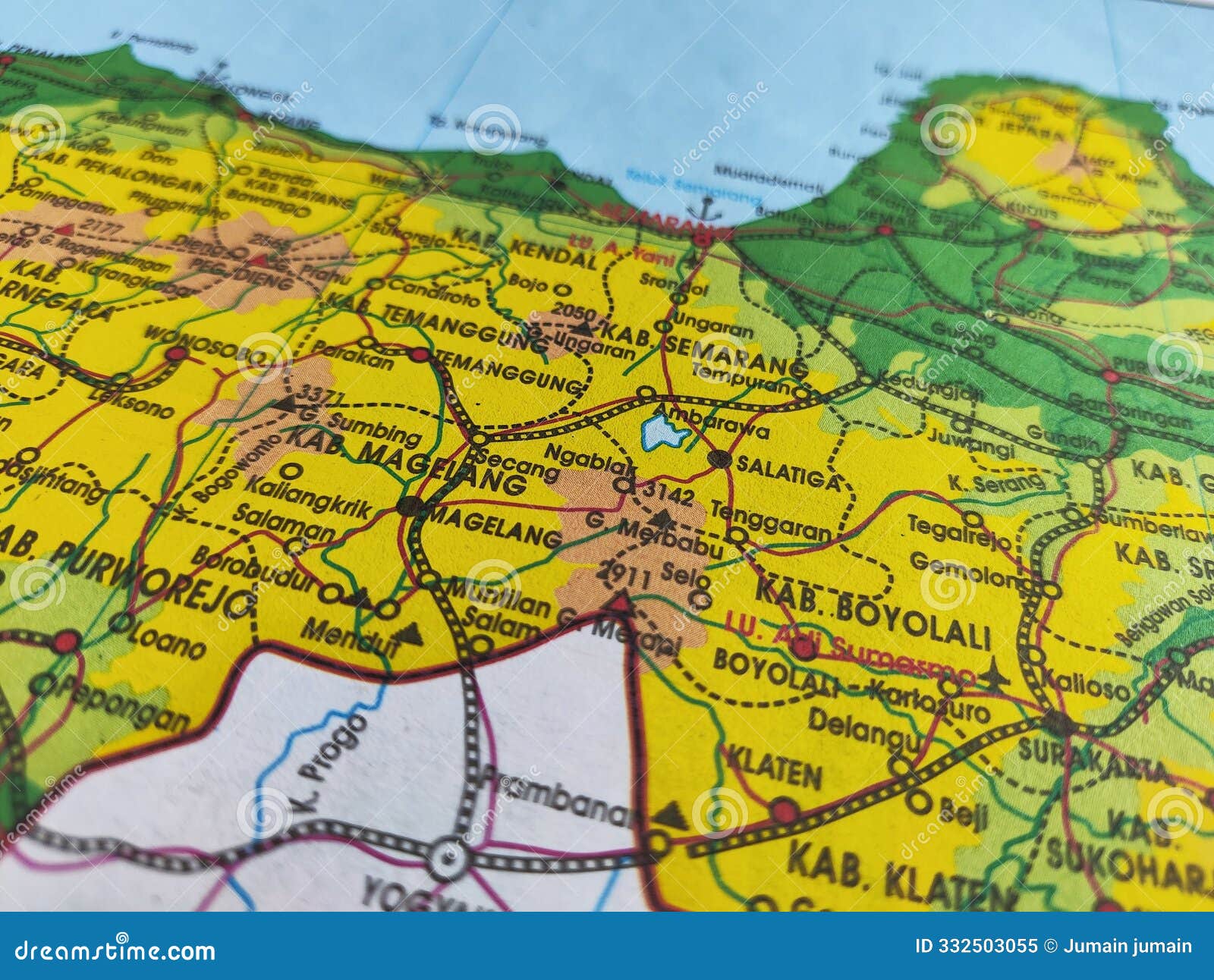 Magelang Regency Map and Major Cities Around it on Physical Map Stock ...