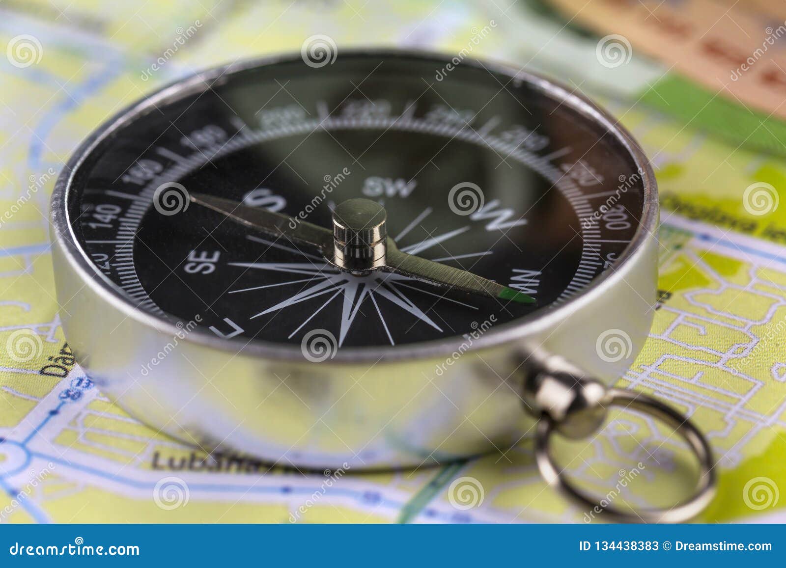 Close-up Magnetic Compass Lying on the Map. Stock Image - Image of ...