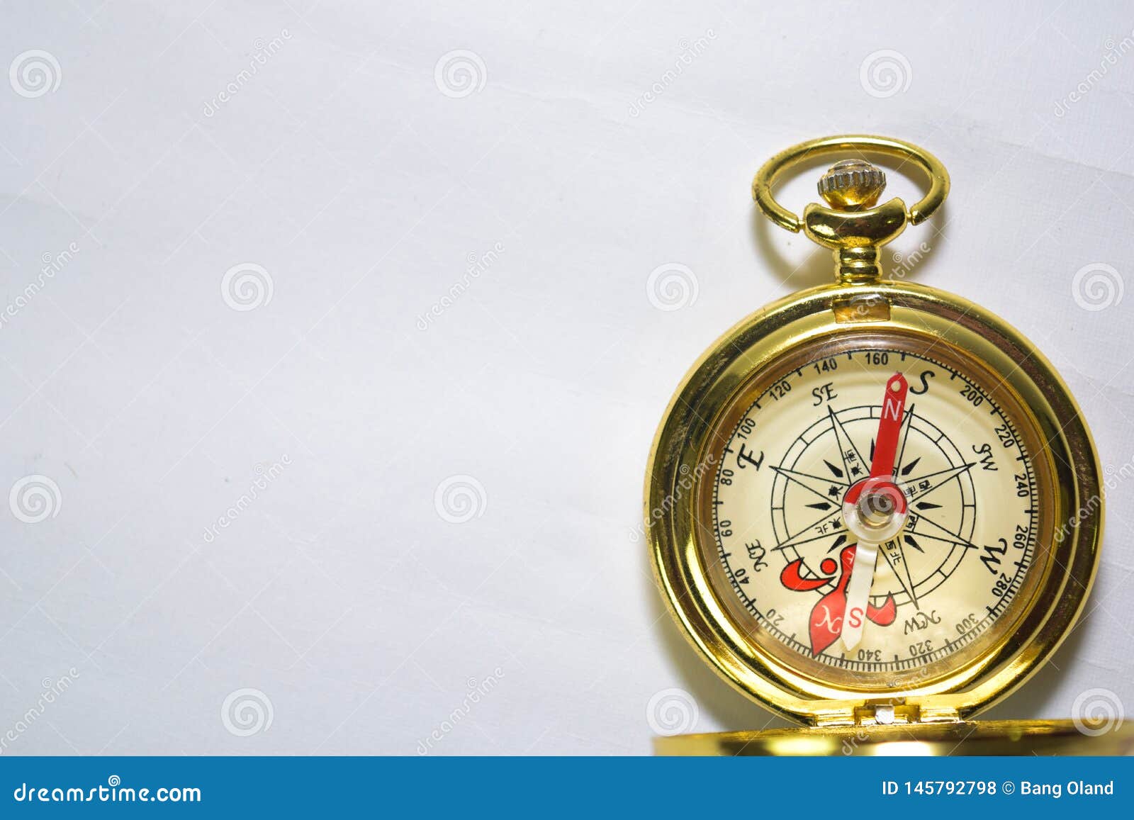 Close Up Magnetic Golden Compass Isolated on White Background Stock ...