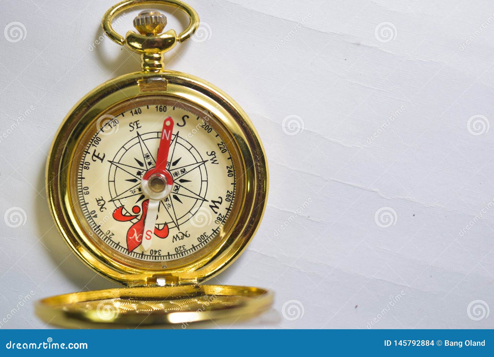 Close Up Magnetic Golden Compass Isolated on White Background Stock ...