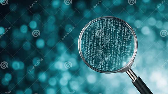 Close-up Magnifying Glass Focuses on Binary Code. Advanced Tech ...