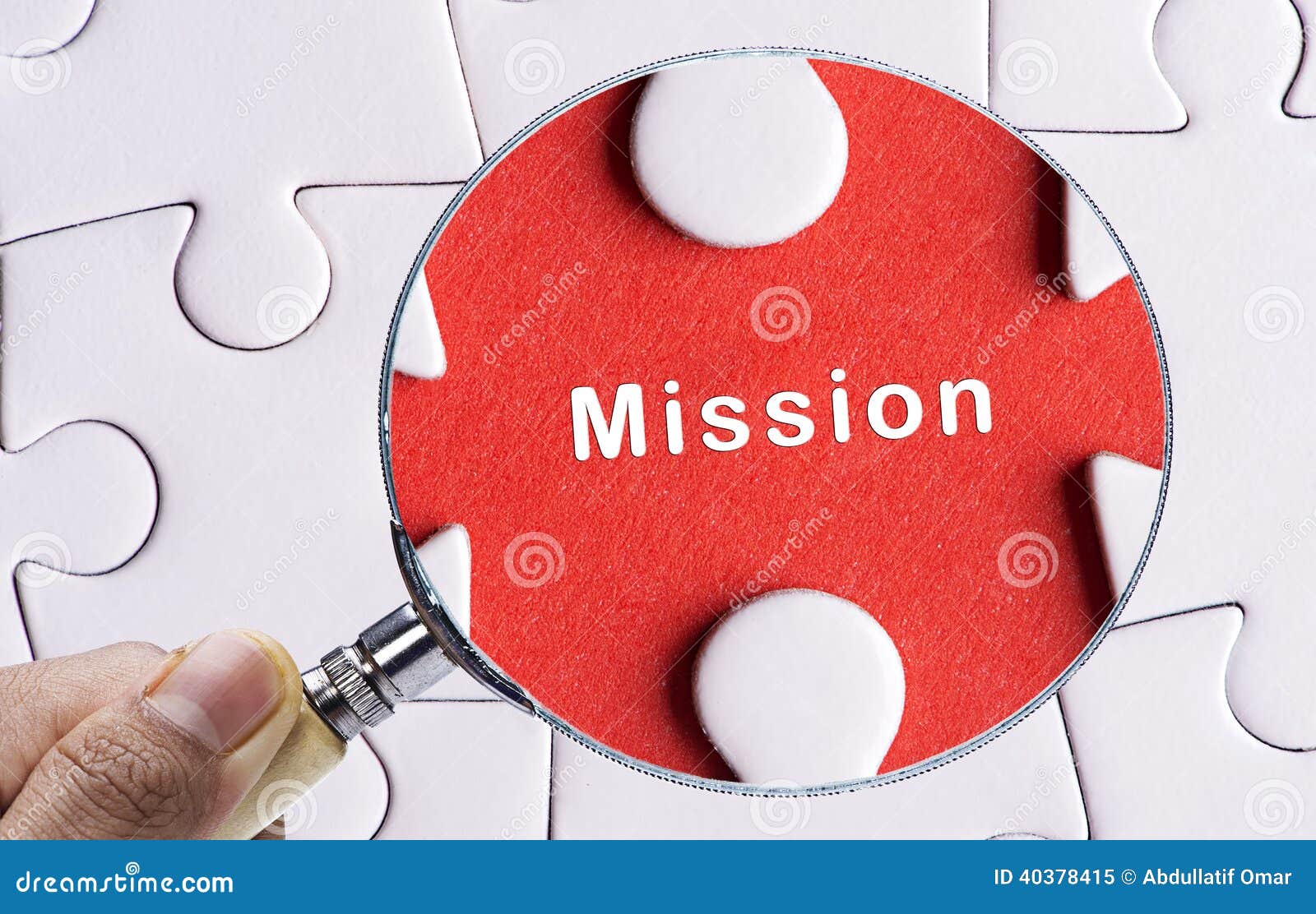 Close Up Magnifying Glass Searching Missing Puzzle Peace Mission Stock ...