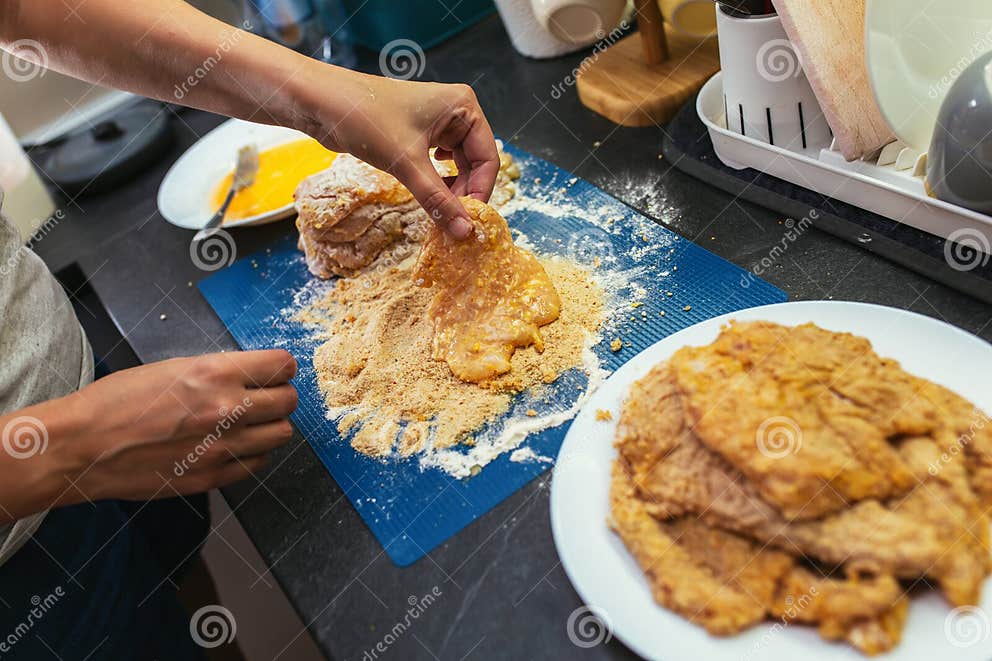 Close-up of Making Schnitzel Stock Image - Image of ingredient ...