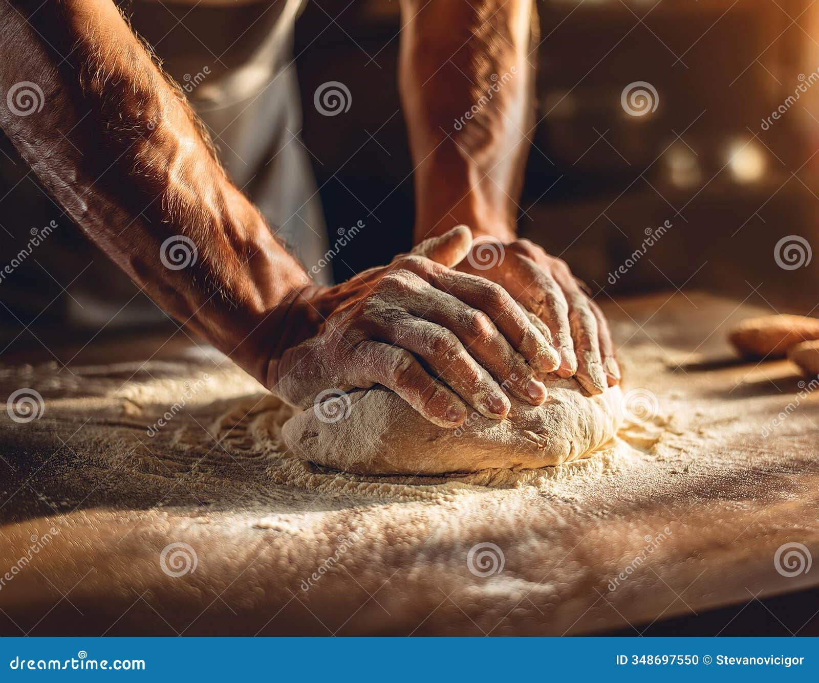 Close Up of Male Baker Hands Kneading Dough while Baking in Bakery ...