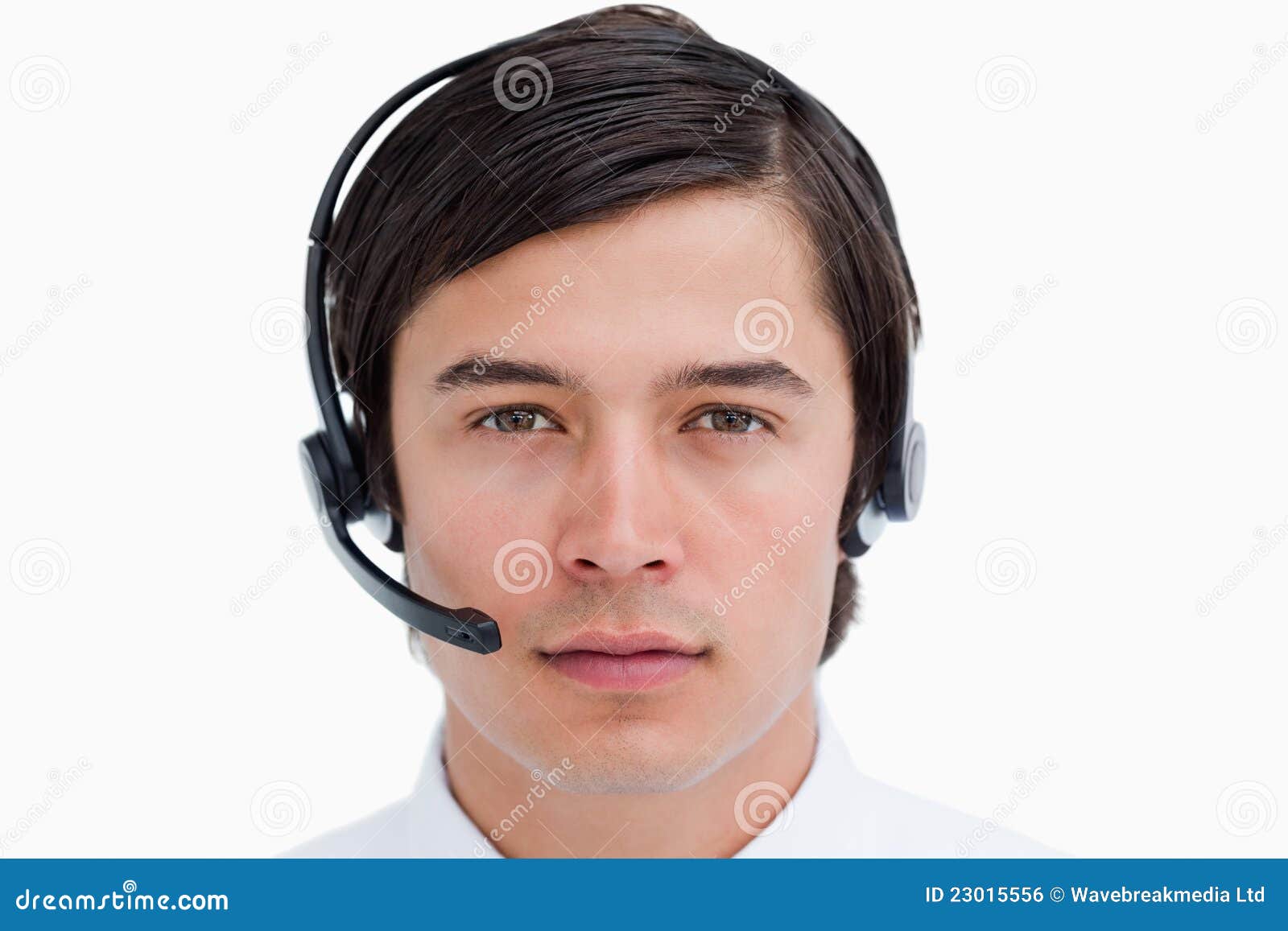 Close Up of Male Call Center Agent with Headset on Stock Photo - Image ...