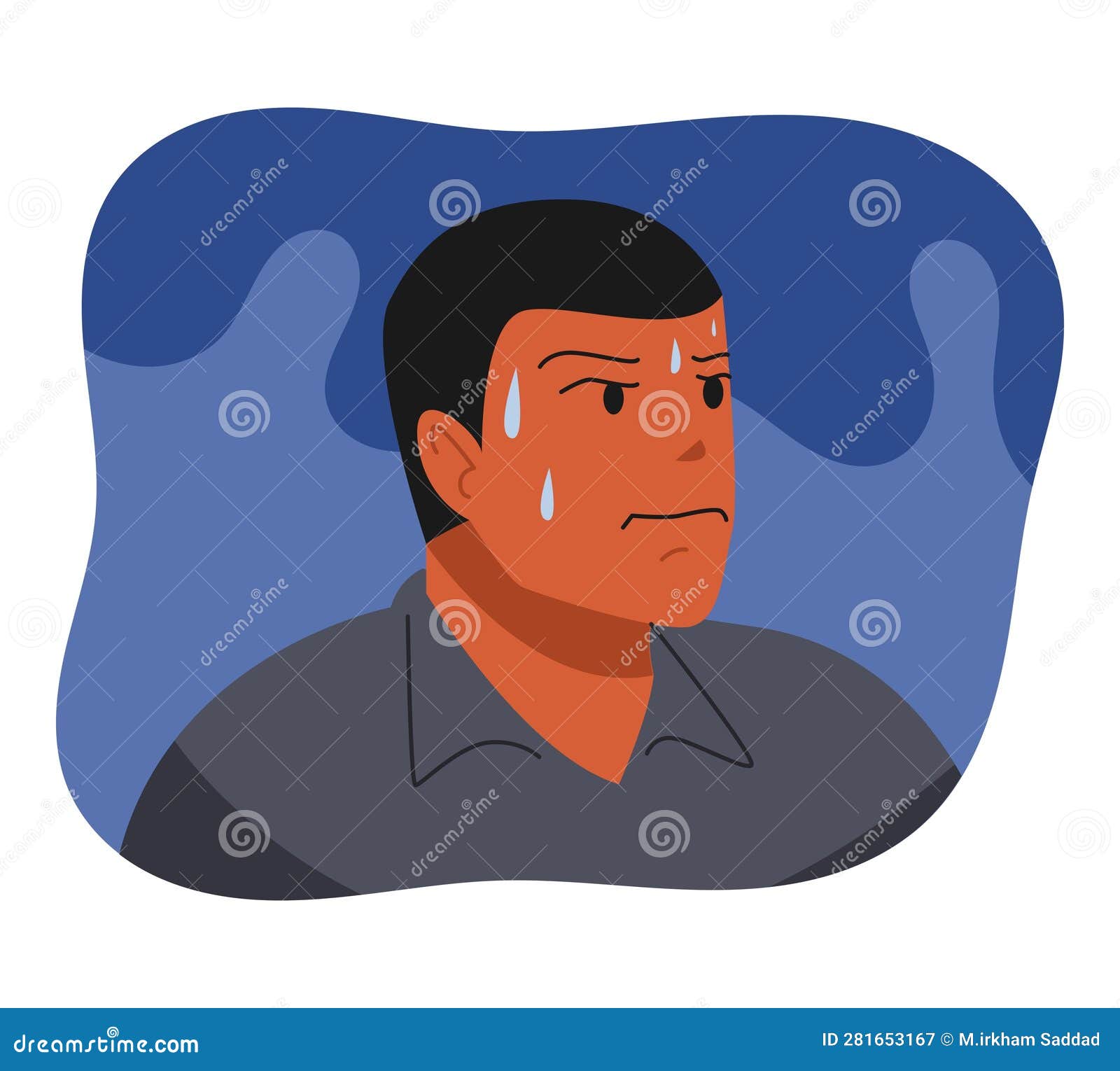 Close Up of Male Character Sweating on Face. Flat Vector Illustration ...