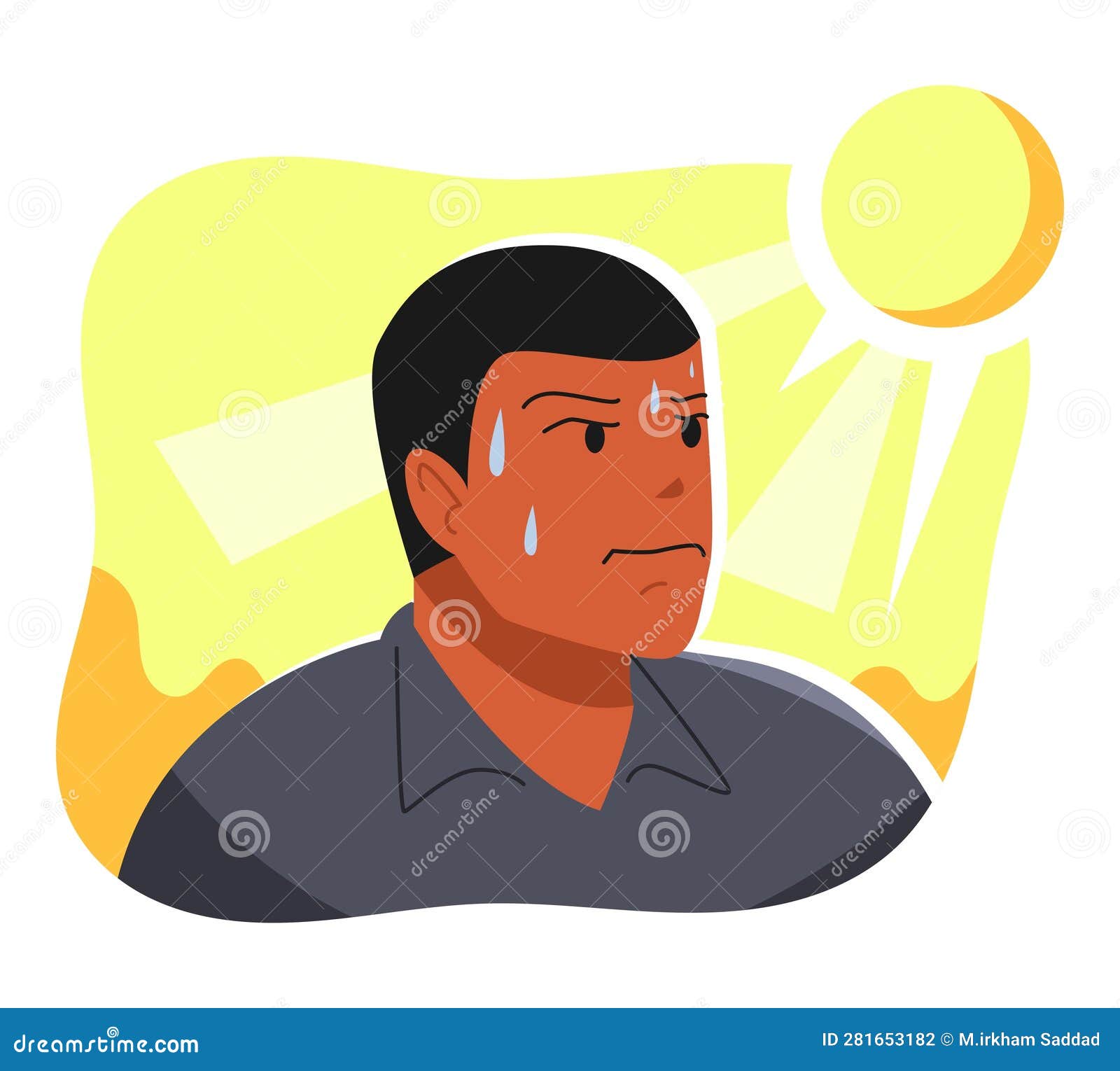Close Up of Male Character Sweating on Face because Hot of a Sun ...