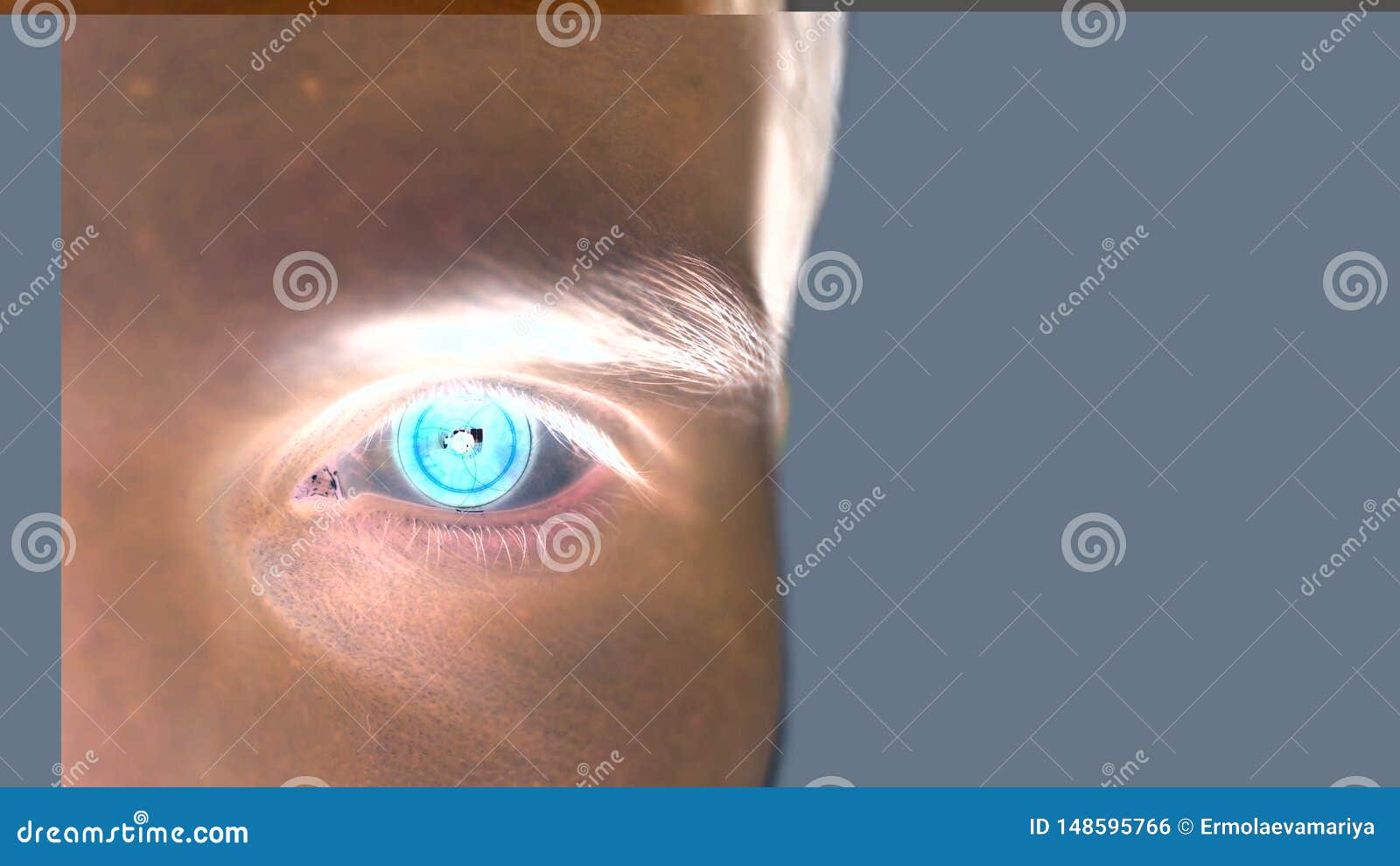 Close Up of Male Eye with Iris Scan on a Grey Background. Future ...