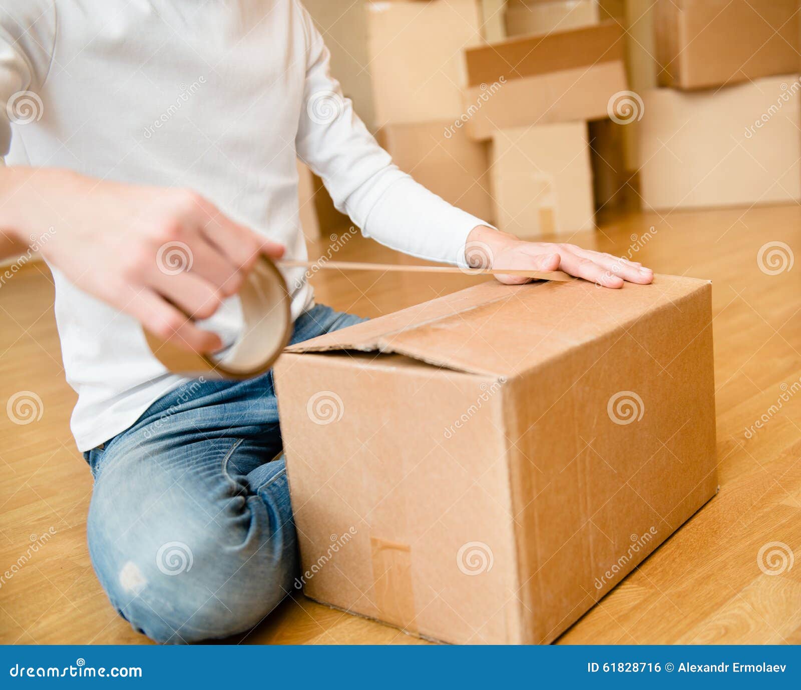 Close Up of Male Hand Packing Cardboard Box Stock Photo - Image of ...