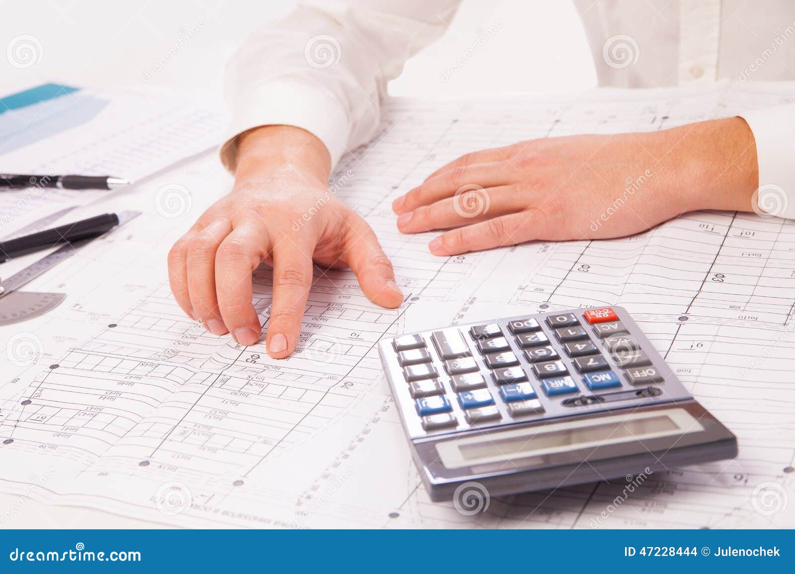 Close-up of Male Hand Pointing on Blueprint Stock Photo - Image of ...