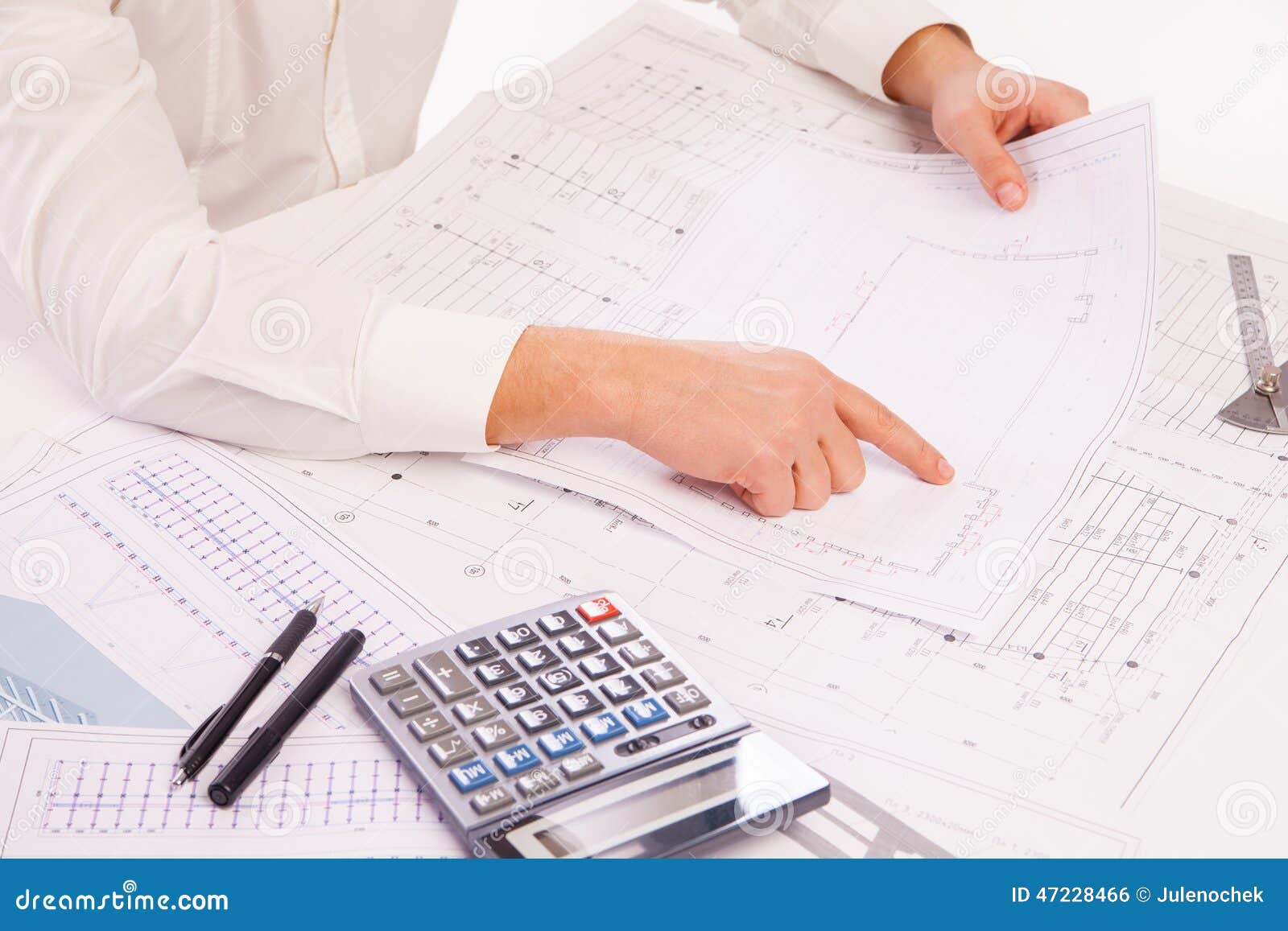 Close-up of Male Hand Pointing on Blueprint Stock Photo - Image of ...