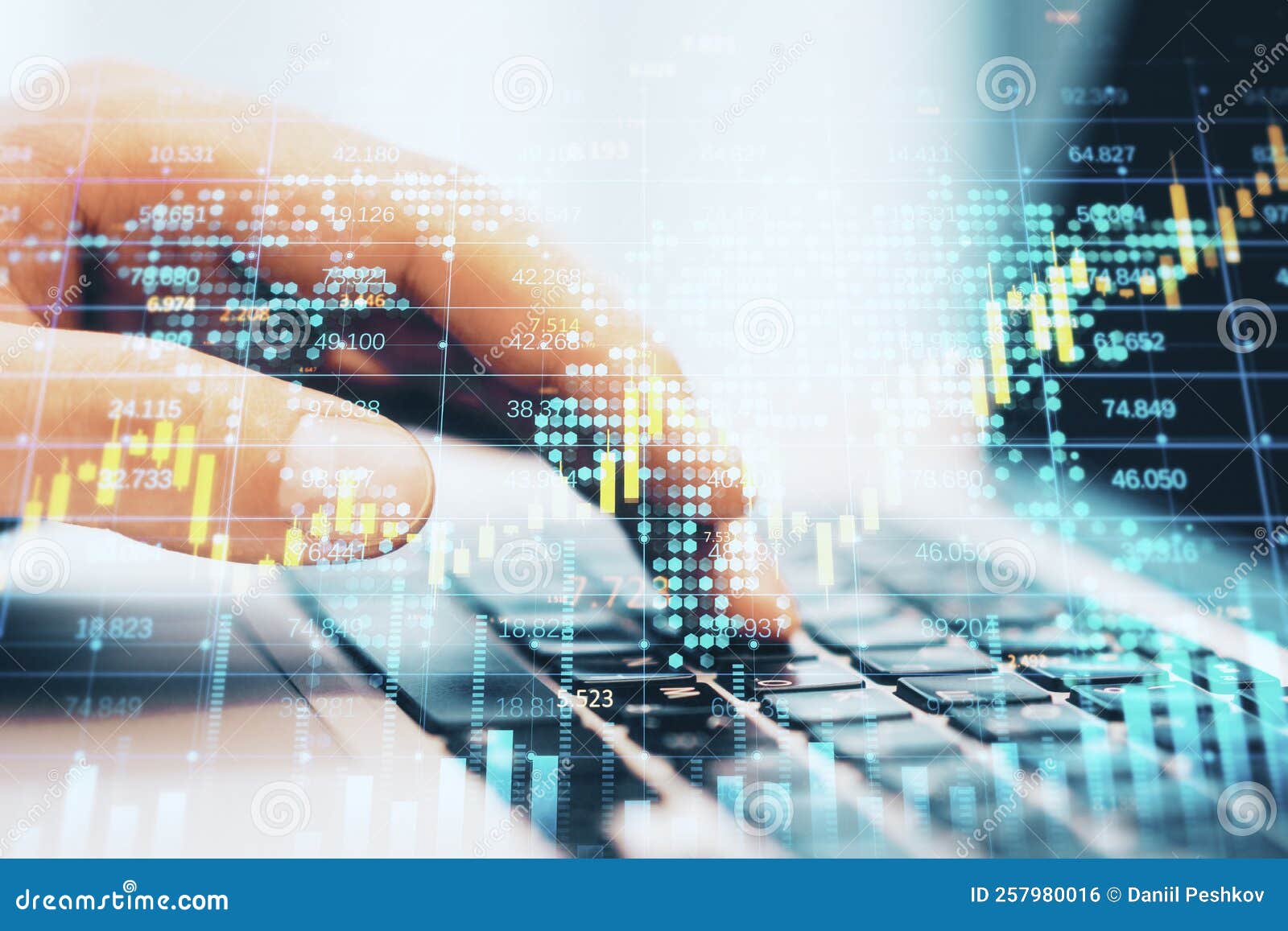 Close Up of Male Hand Using Laptop Keyboard with Creative Forex Chart ...