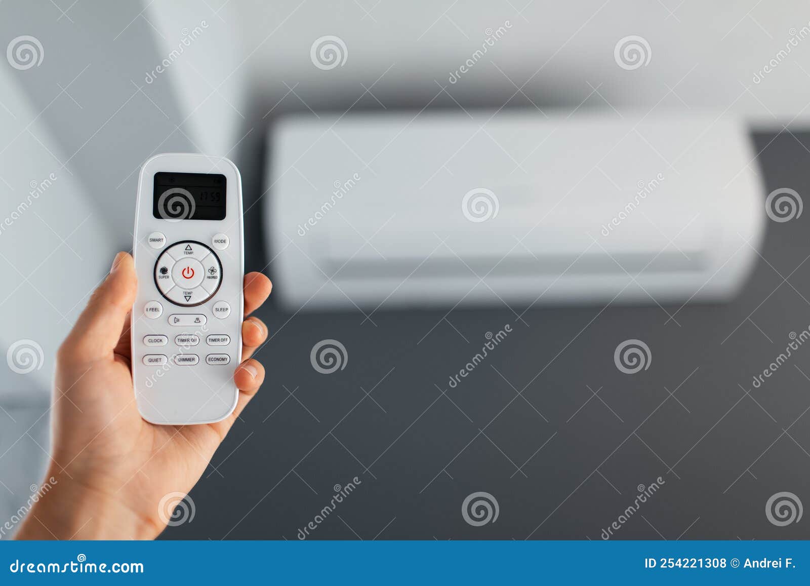 Close-up of Male Hand Using Remote Control of the Air Conditioner Stock ...