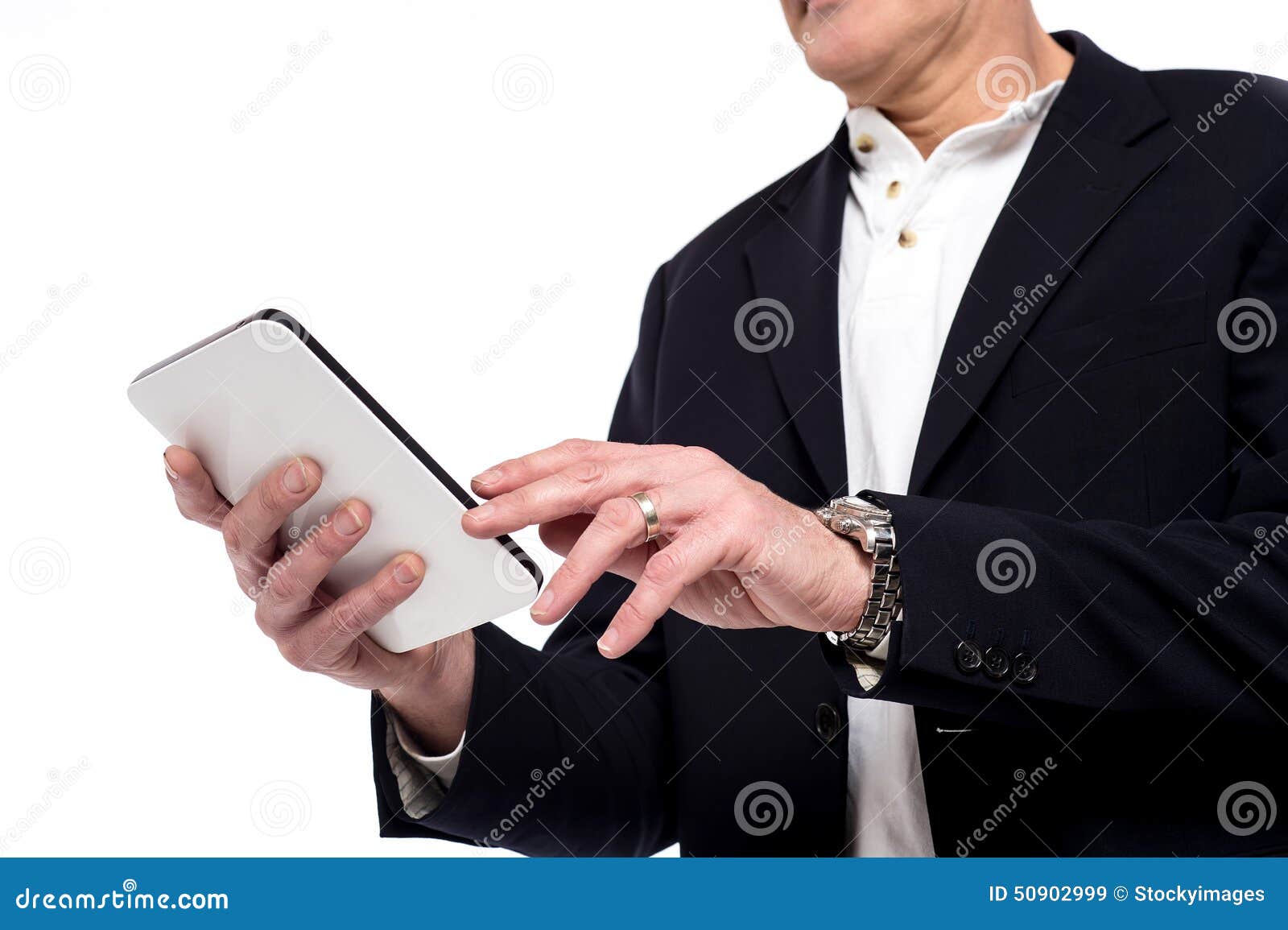Close Up of Male Hand Using Tablet Stock Image - Image of business ...