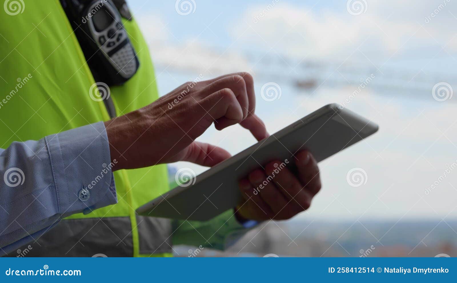 Close Up of Male Hands Holding Tablet Gadget Tapping and Scrolling on ...