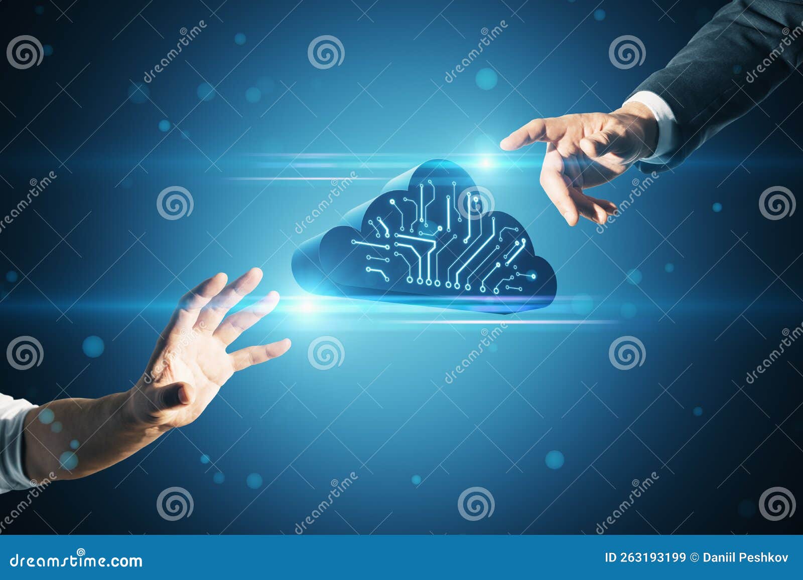Close Up of Male Hands Pointing at Abstract Digital Cloud Circuit on ...