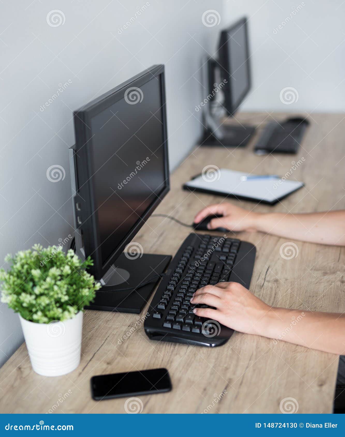 Male Hands Using Computer at Home or at Work - Blank Screen with Copy ...