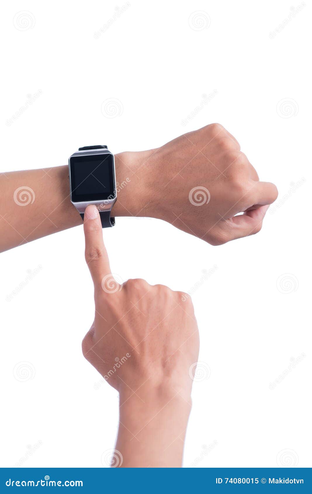 Close Up of a Male Hands Using a Modern Smart Watch. Stock Image ...