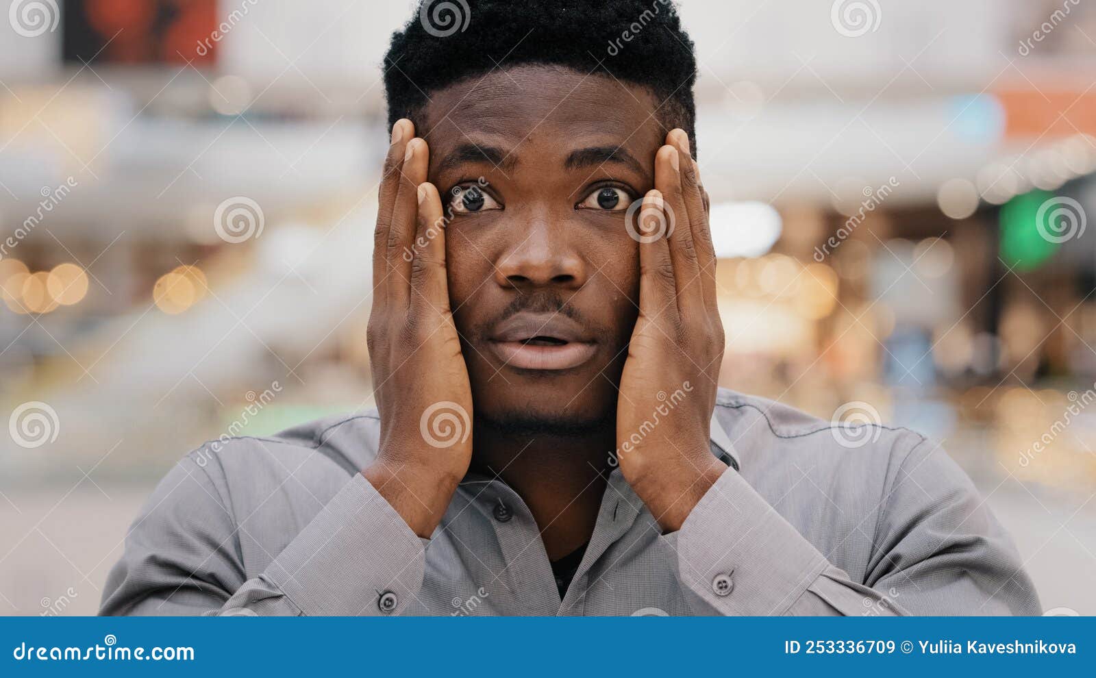 Close Up Male Portrait Young Surprised Stunned Excited Shocked Serious