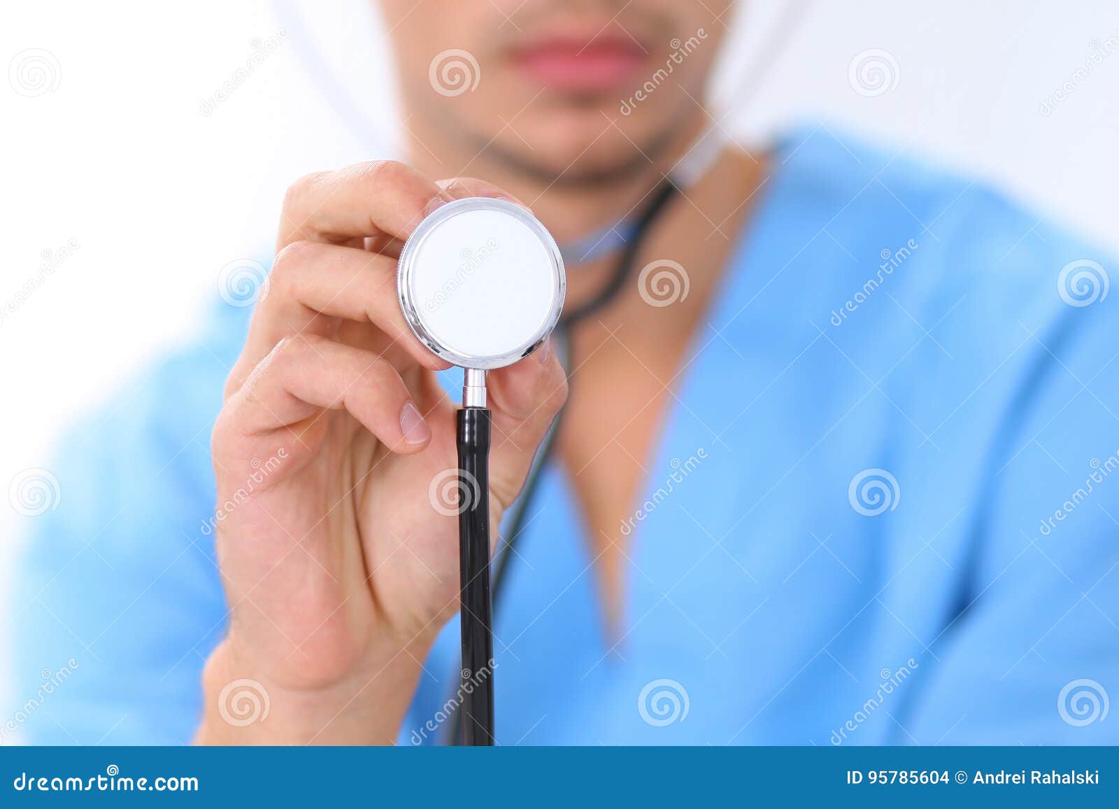 Close-up of Male Surgeon Doctor Using Stethoscope , Focus on ...