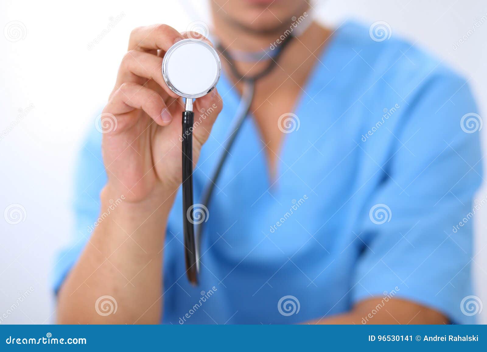 Close-up of Male Surgeon Doctor Using Stethoscope , Focus on ...