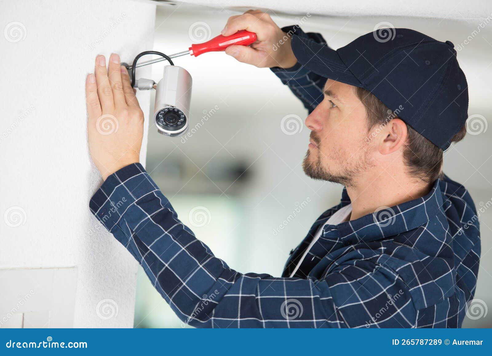 Close Up Male Technician Fixing Cctv Camera on Wall Stock Image - Image ...