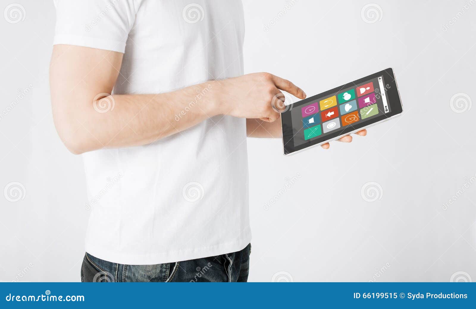 Close Up of Man with App Icons on Tablet Pc Stock Image - Image of ...