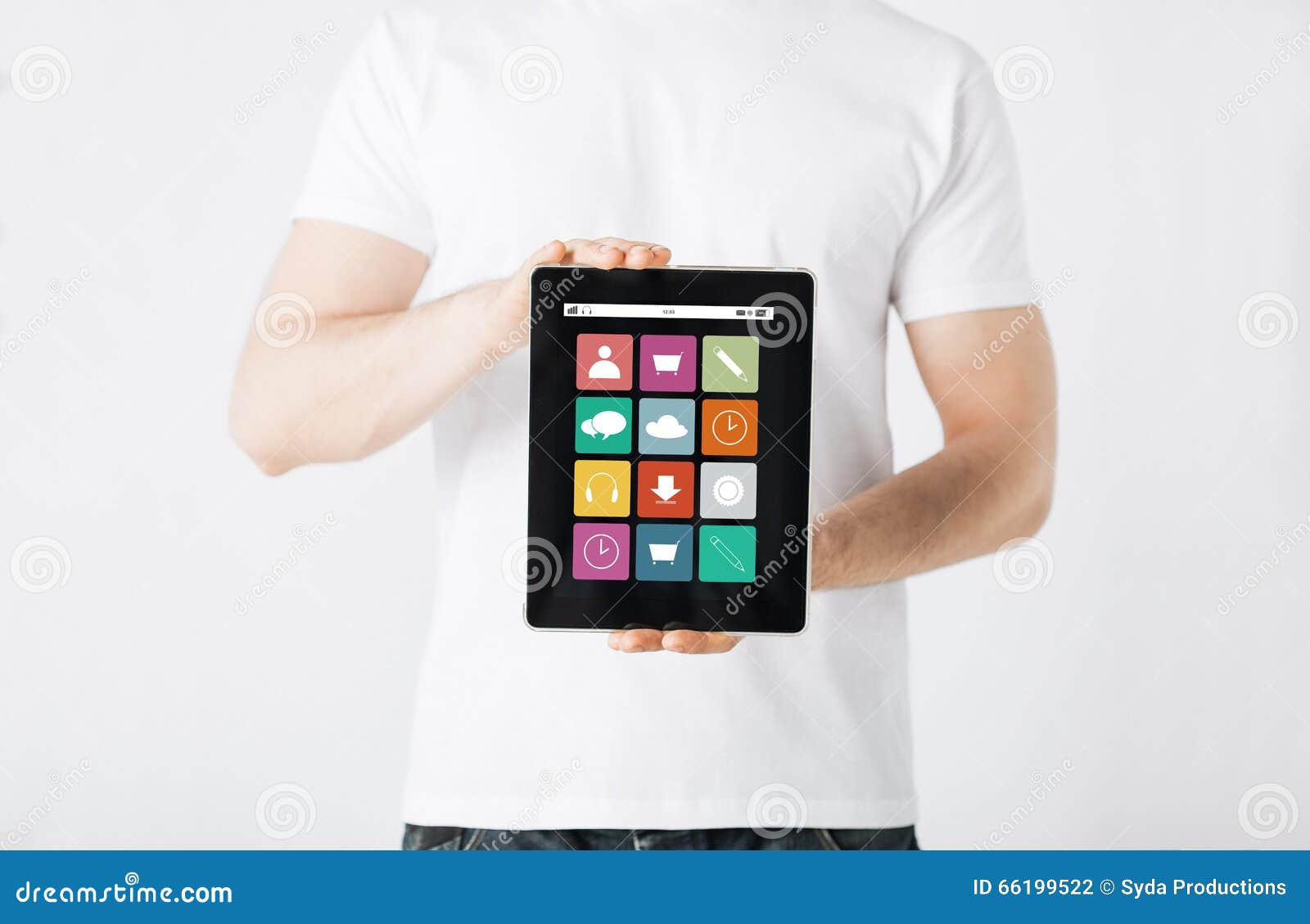 Close Up of Man with App Icons on Tablet Pc Stock Photo - Image of ...