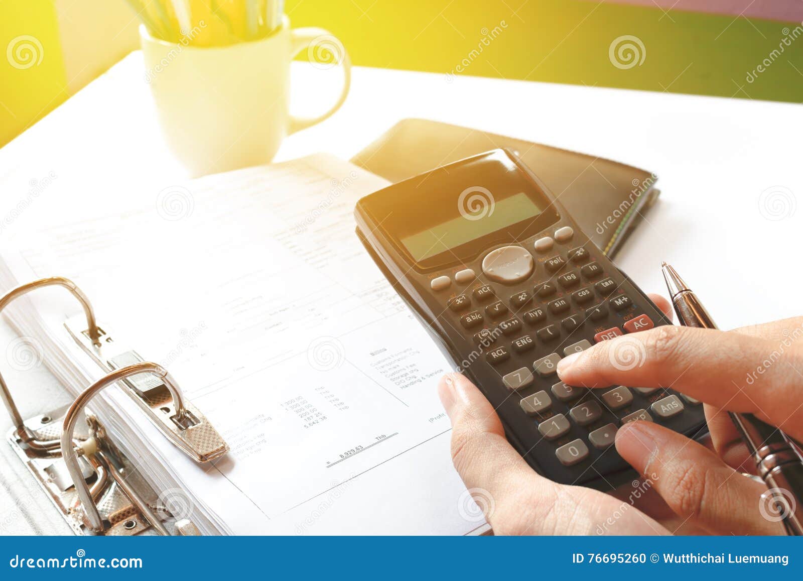 Close Up of Man with Calculator Counting Making Notes in the Cri Stock ...