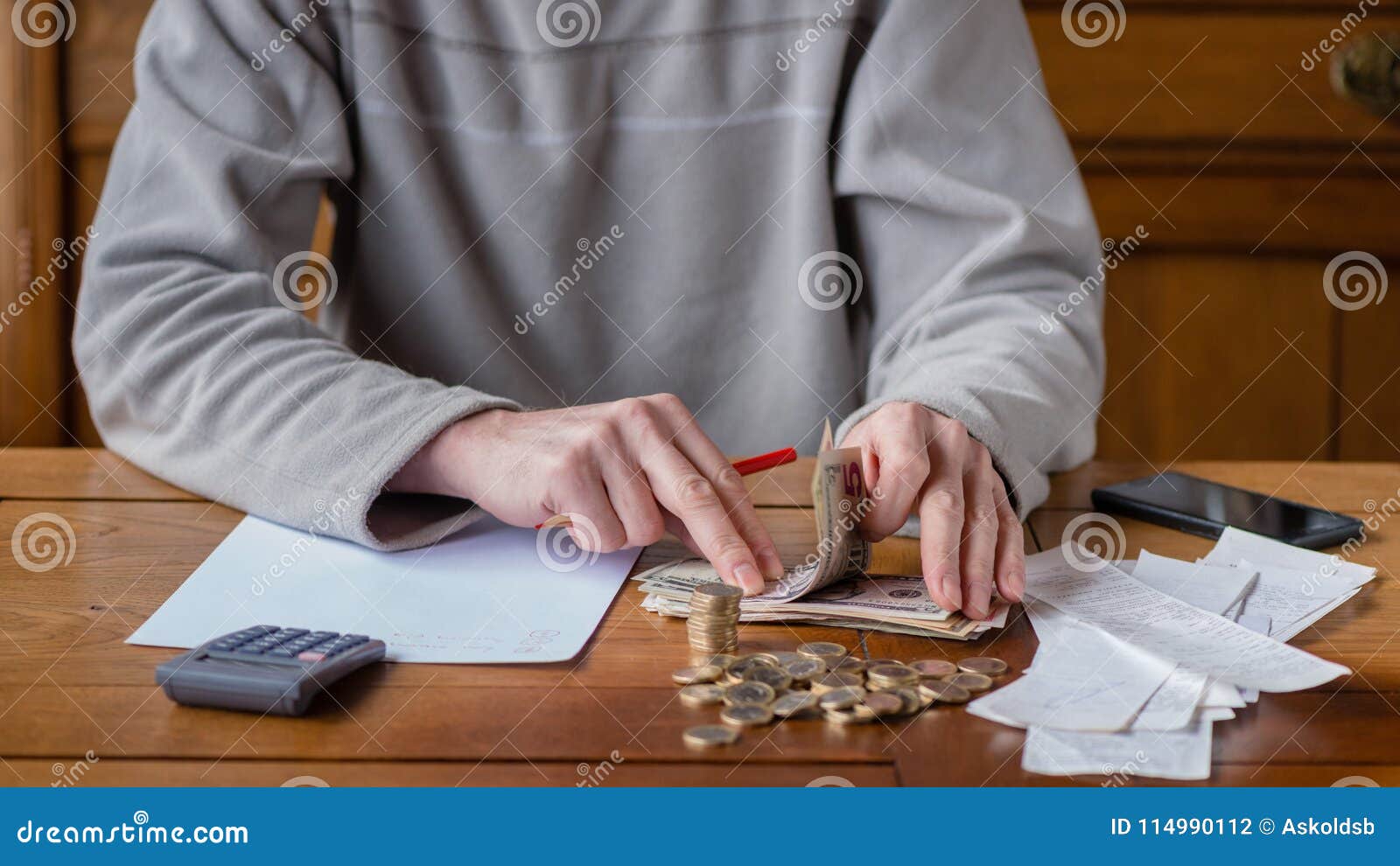 Close Up Man with Calculator Counting, Making Notes at Home, Han Stock ...