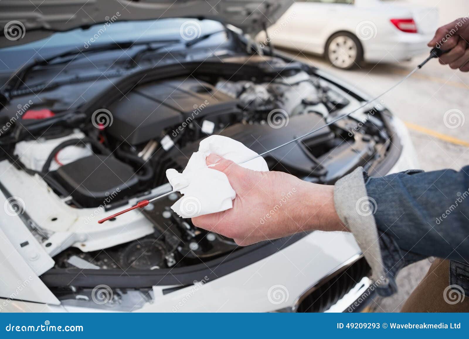 Close Up of Man Checking Car Engine Oil Stock Image - Image of person ...