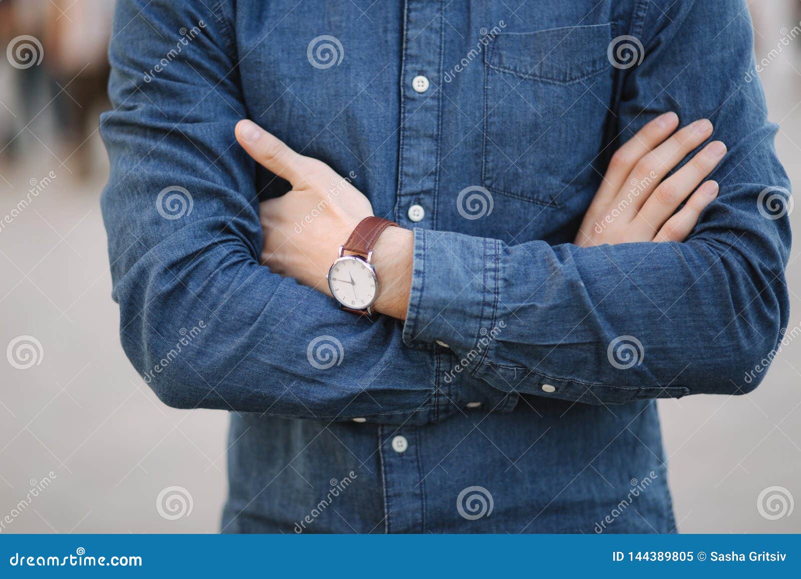 Close Up of Man Cross Arms. Casual Man Stock Image - Image of happy ...