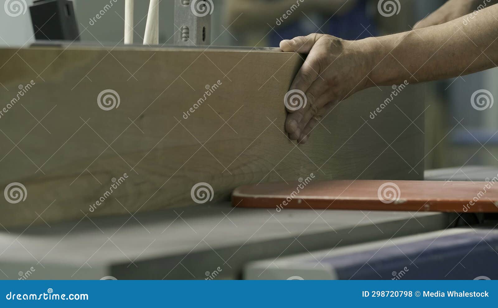 Close-up of Man Cutting Board on Machine. Creative. Carpenter Processes ...
