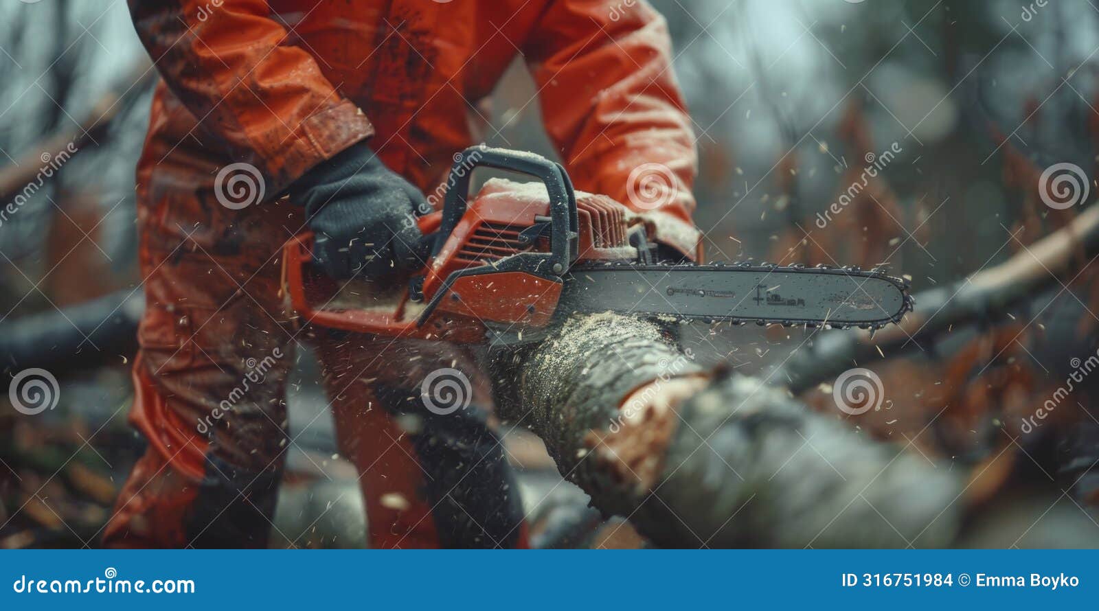 Close-up of a Man Cutting Down Trees with a Chainsaw. Generative AI ...