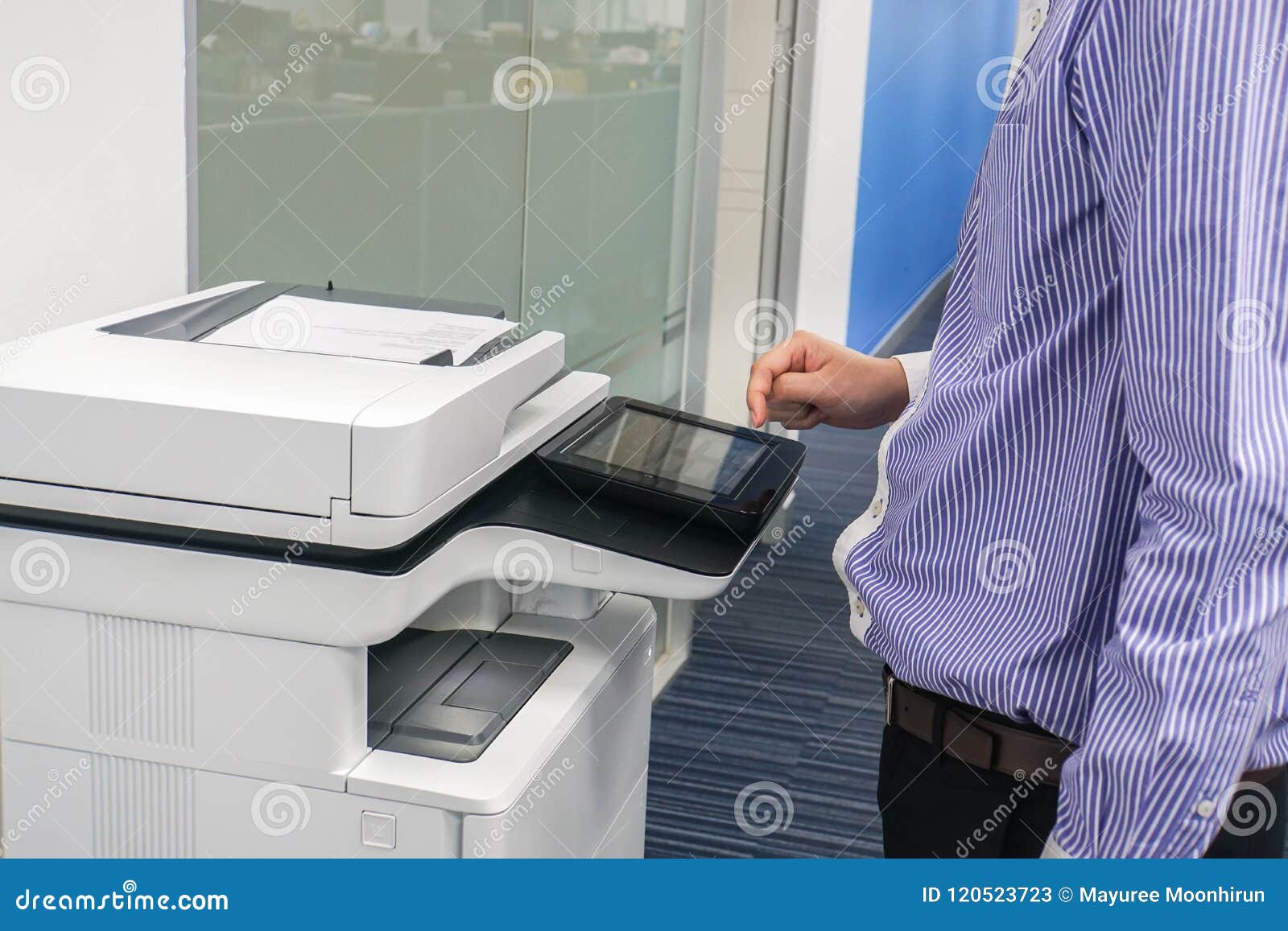Man Employee Work with Multifunction Printer To Scan and Copy Business ...