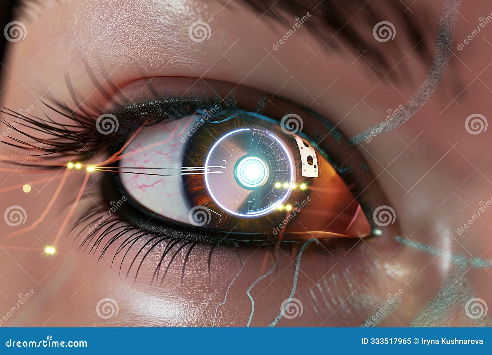 Close-up of a Man Eye with a Futuristic Implant. a Small Device is ...