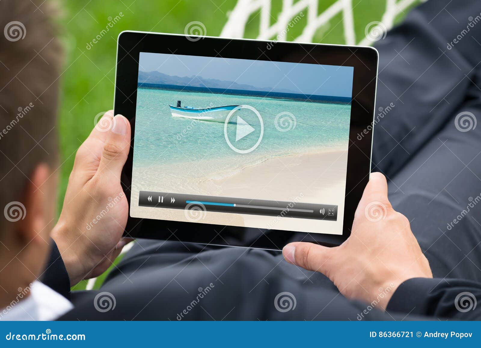 Man Watching Video on Digital Tablet Stock Image - Image of modern ...