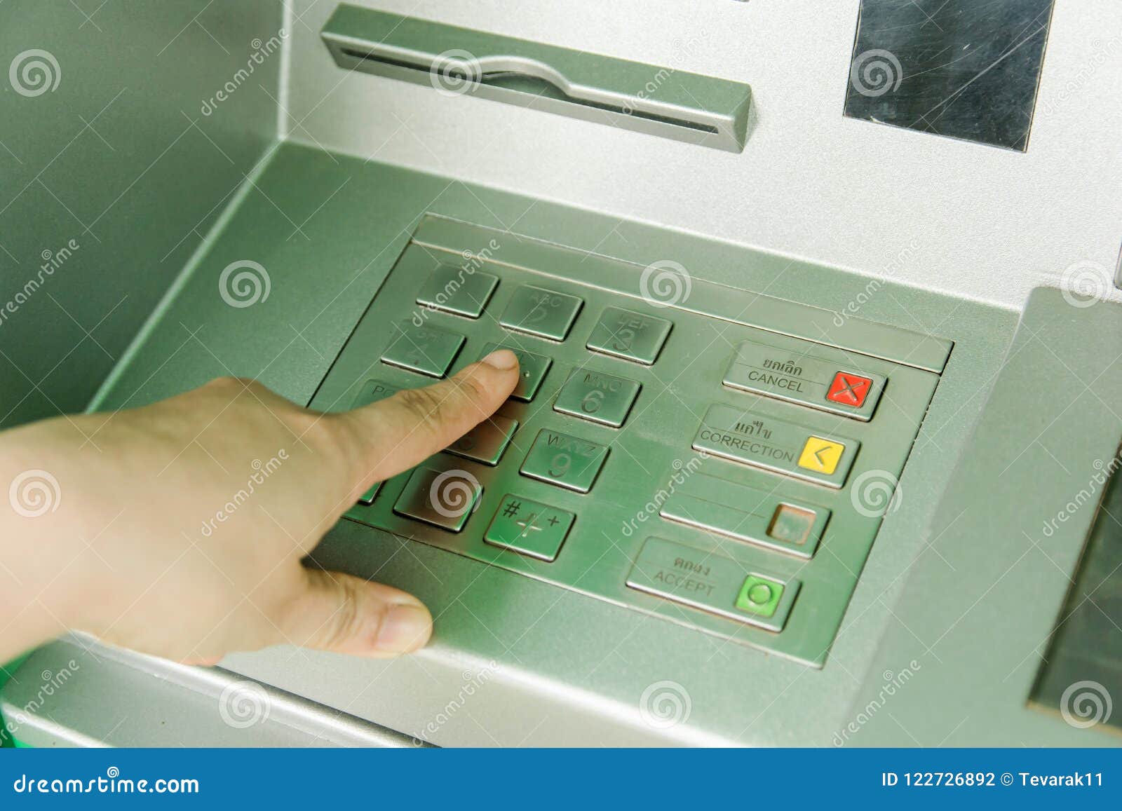 Close Up of Man Hand Entering Password Code on ATM Bank Machine Stock ...