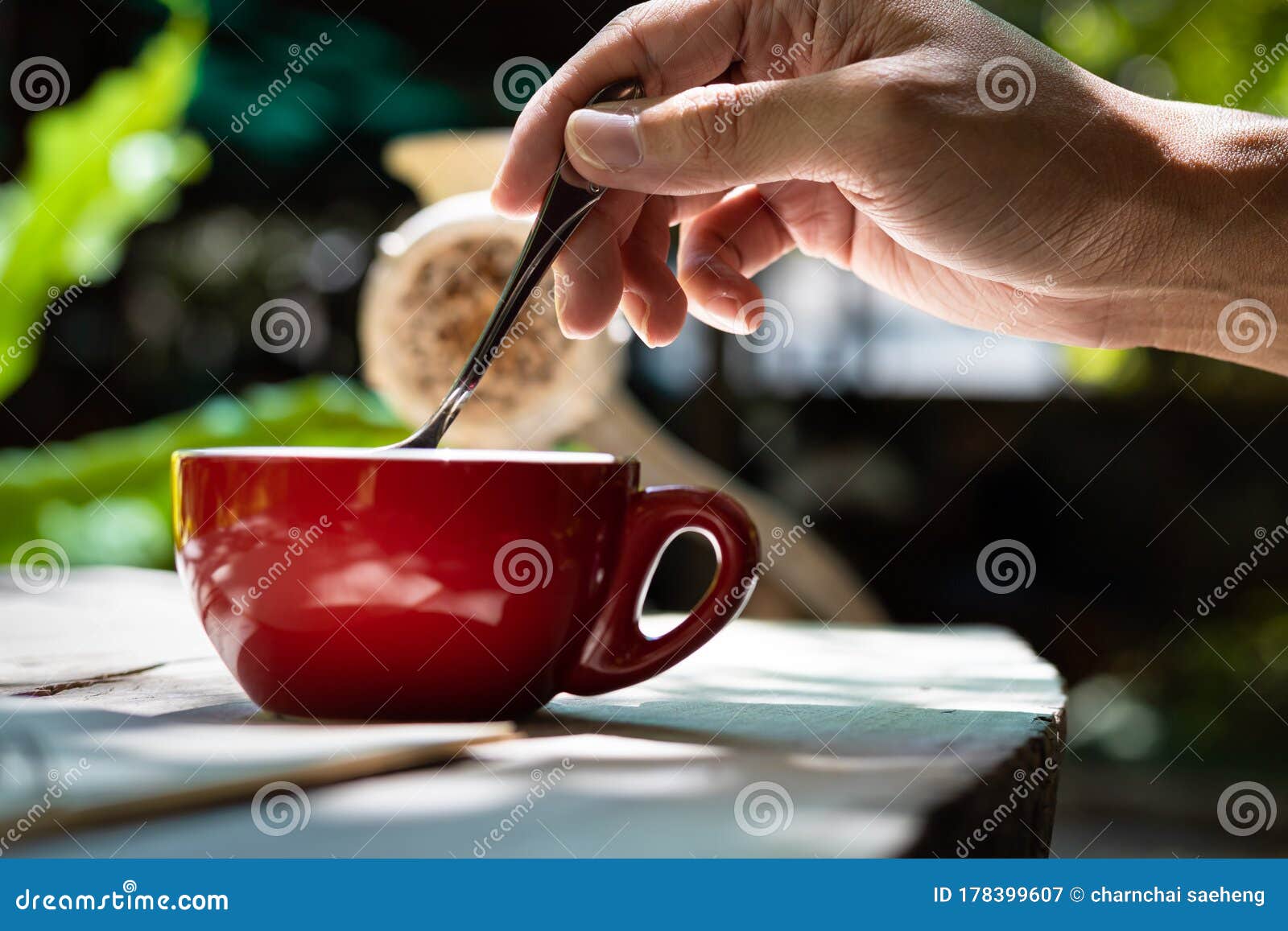 Close Up of Man Hand Mix Coffee in the Morning Stock Image - Image of ...
