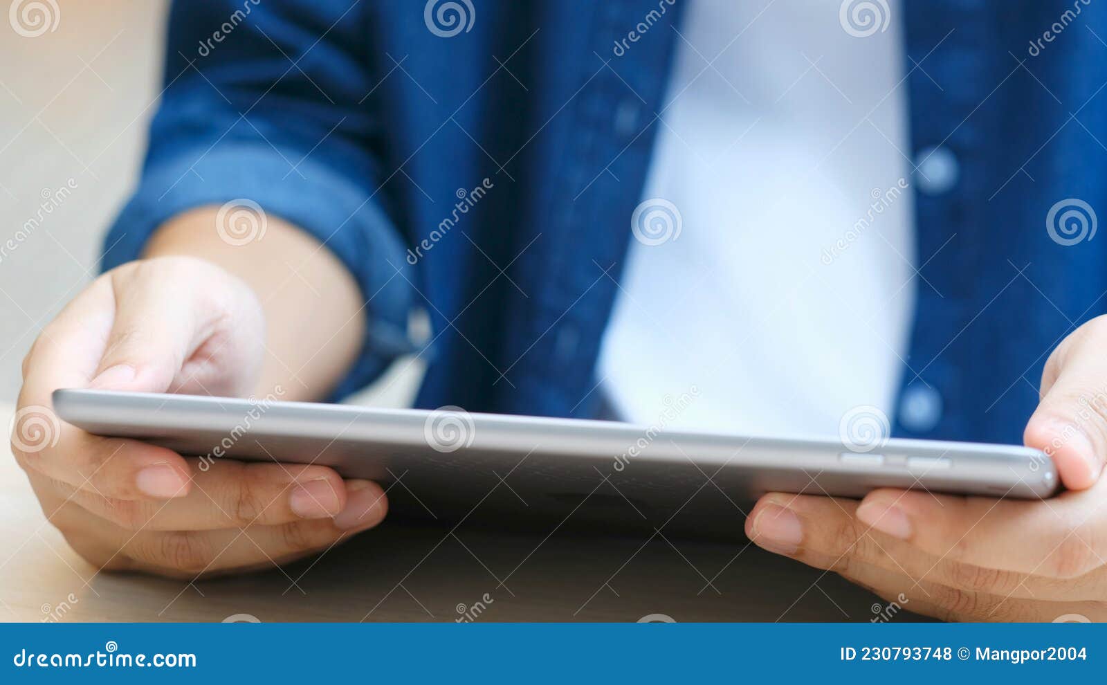 Close Up of Man Hand Using Digital Tablet for Working at Home, Online ...