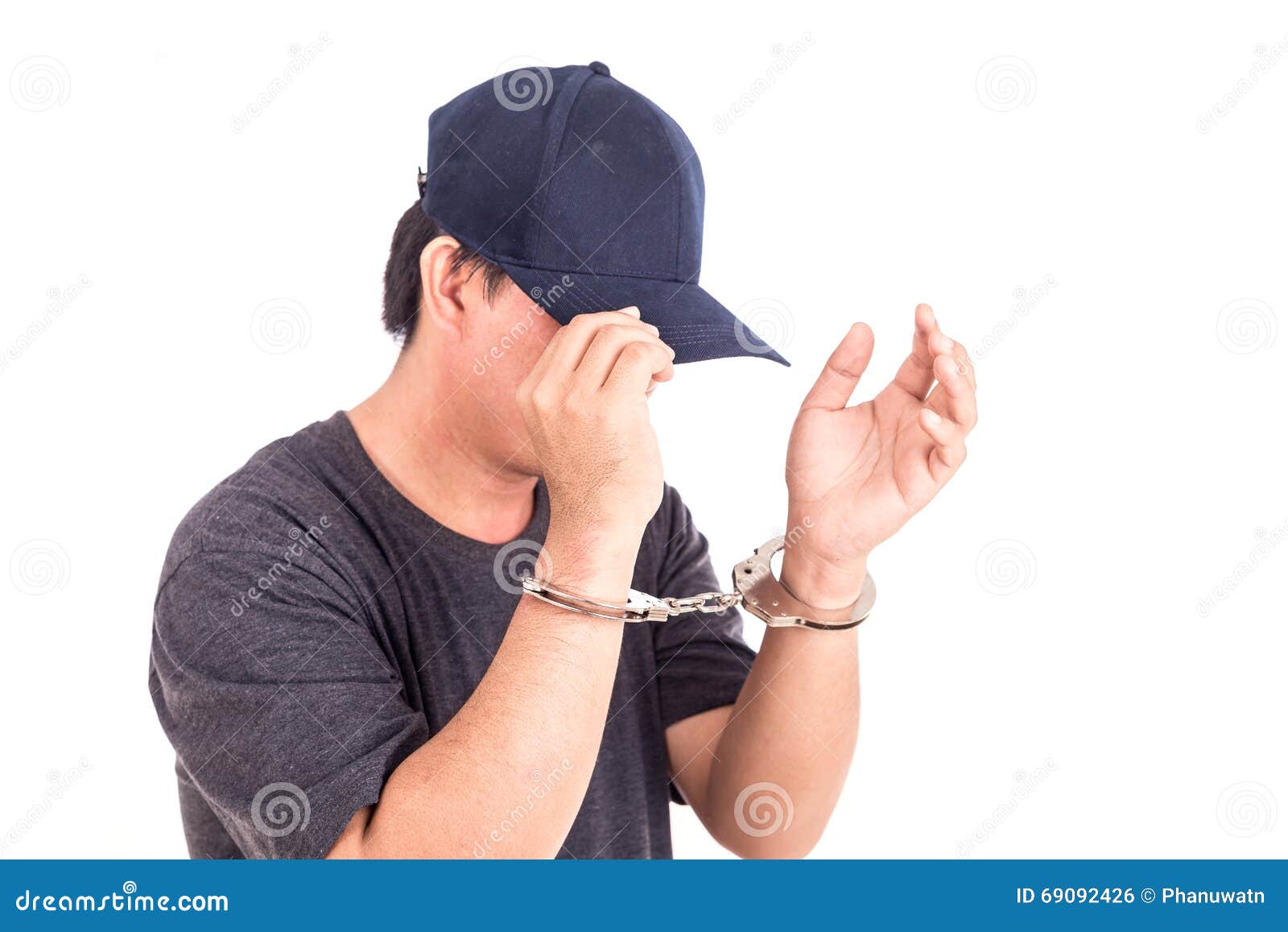 Close Up Man with Handcuffs on Hands Isolated on White Background Stock ...