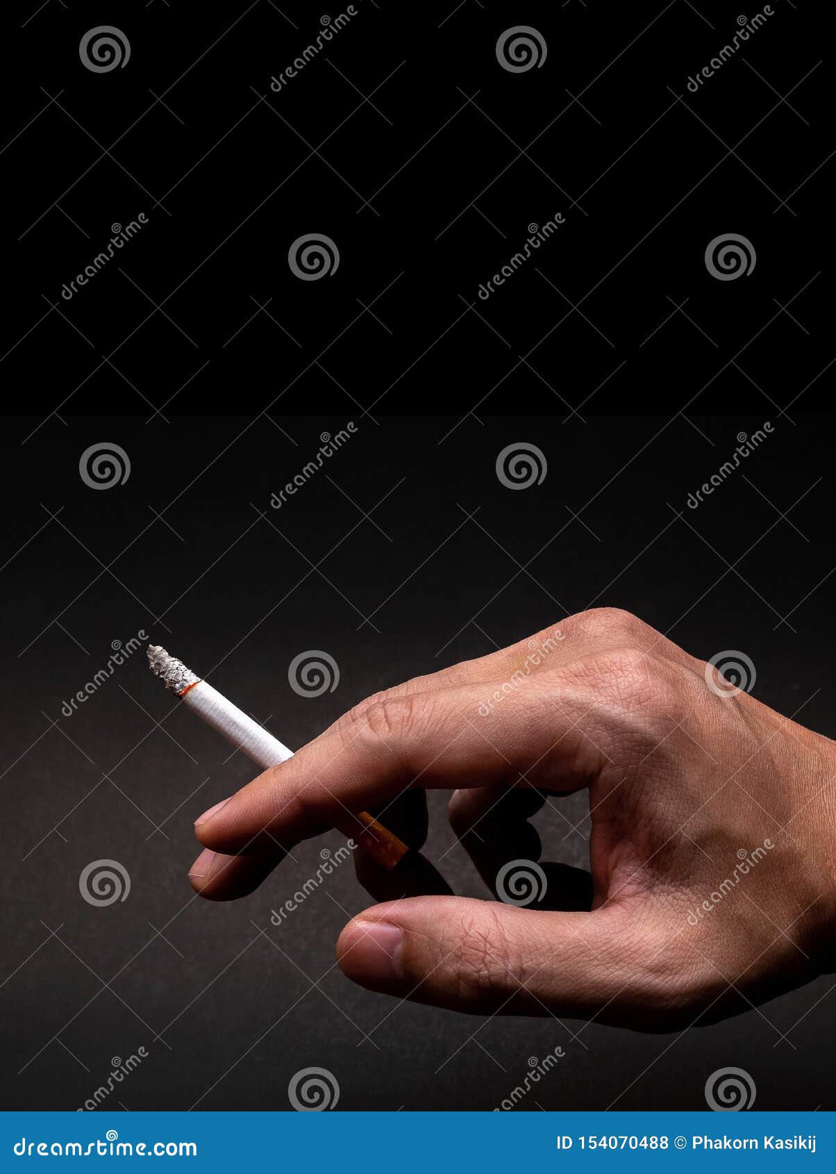 Close Up Man Handle Cigarette in His Hand for Smoking on ISolated Black ...